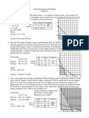Linear Programming Worksheets With Answers Linear Programming