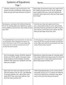 Systems of Equations Word Problems - Worksheets Library