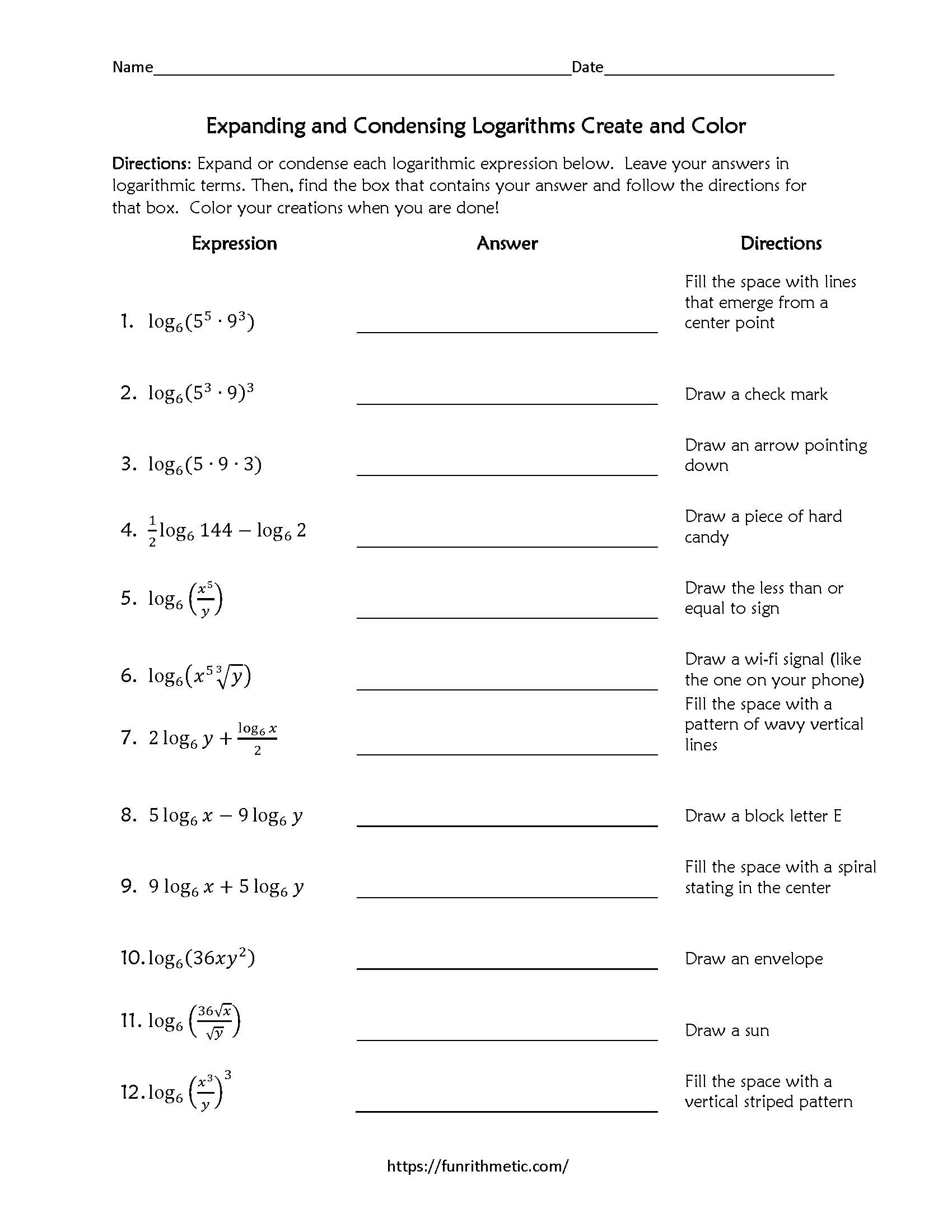 Expanding And Condensing Logarithms Create And Color Worksheets Library