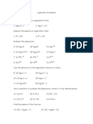 Logarithm Worksheet | PDF | Logarithm | Function (Mathematics) - Worksheets Library