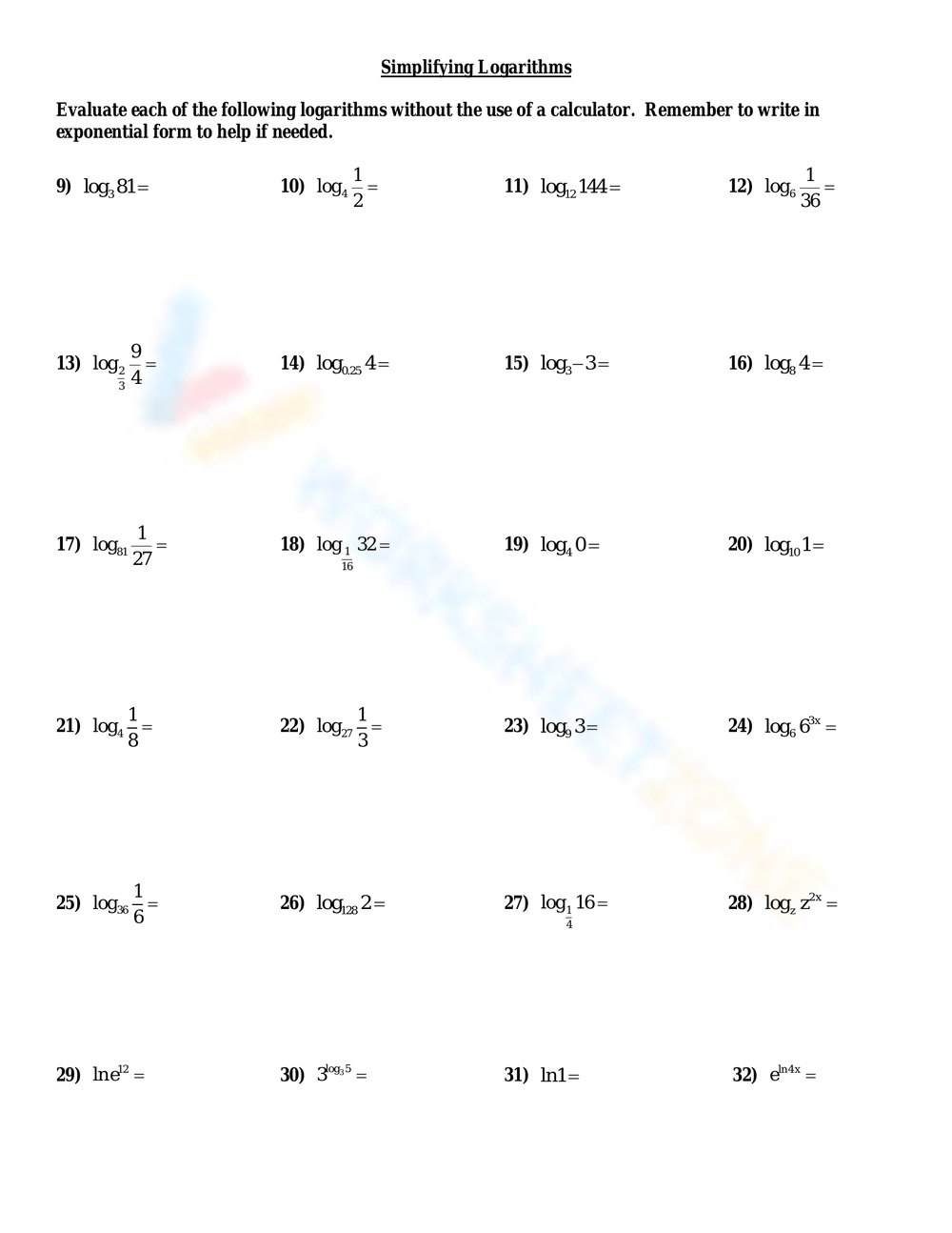 10 Free Printable Properties Of Logarithms Worksheets Worksheets Library 10 Free Printable Properties Of Logarithms Worksheets Worksheets Library
