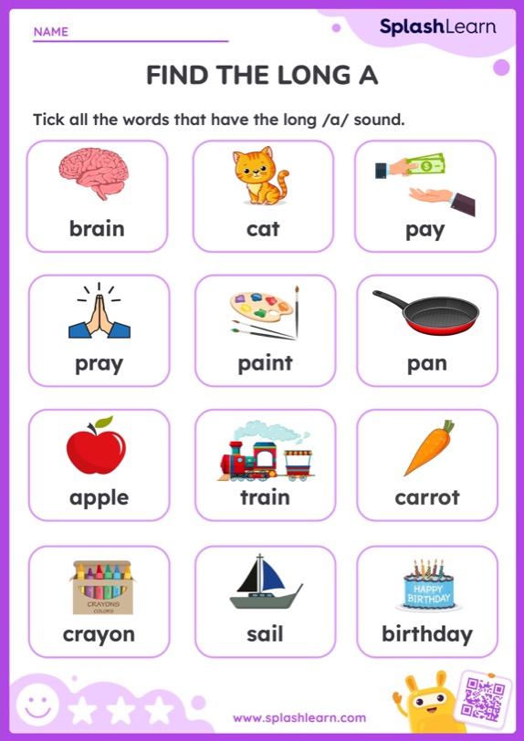 English for Kids Step by Step: Long A Sound Worksheets, Flashcards ... - Worksheets Library