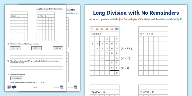 Long Division with No Remainders Activity Sheets - Twinkl - Worksheets ...