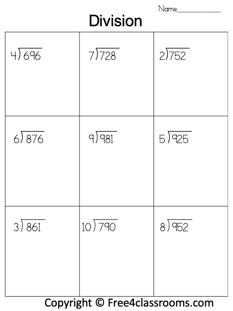 Free Division Worksheet - 3 Digit by 1 Digit - No Remainder - Free ...