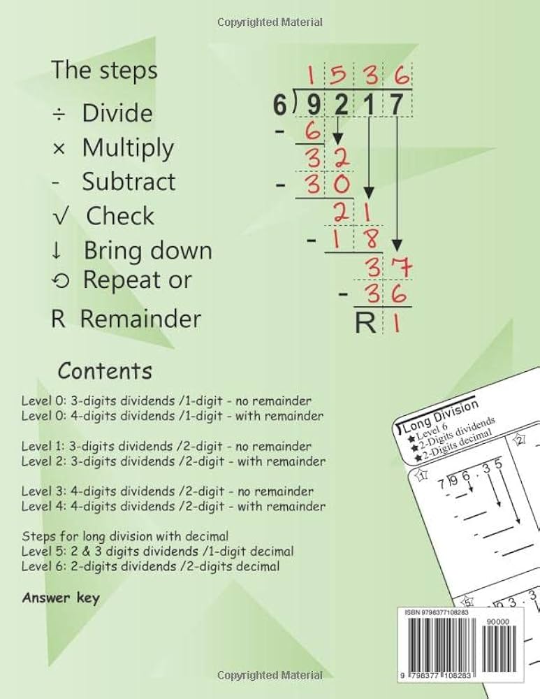 Long Division With Decimals and Remainders Grade 5: (100 Scaffolded ...