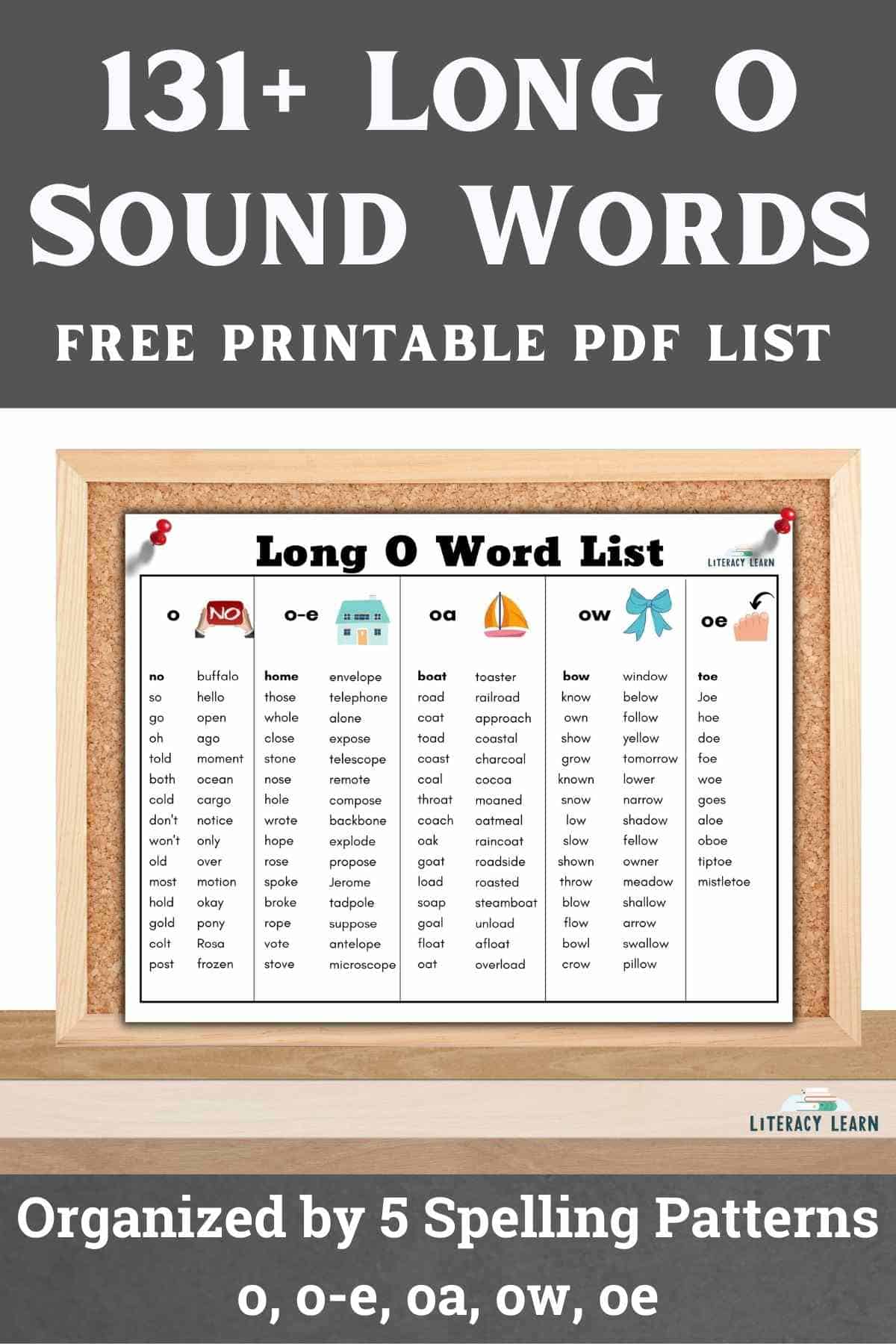 131+ Long O Vowel Sound Words (Free Printable List) - Literacy Learn ...