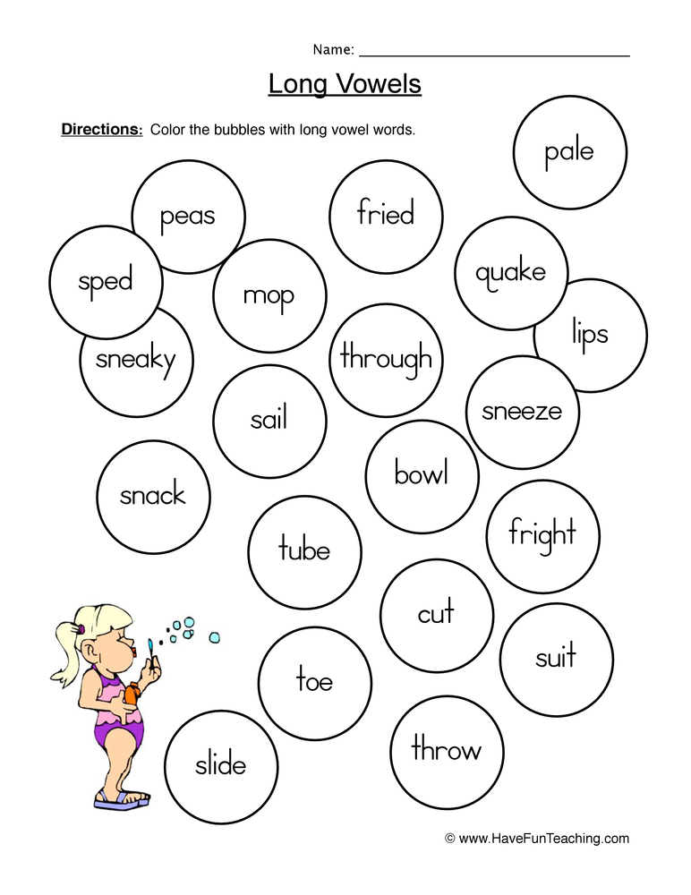 Long Vowels Coloring Worksheet - Have Fun Teaching - Worksheets Library