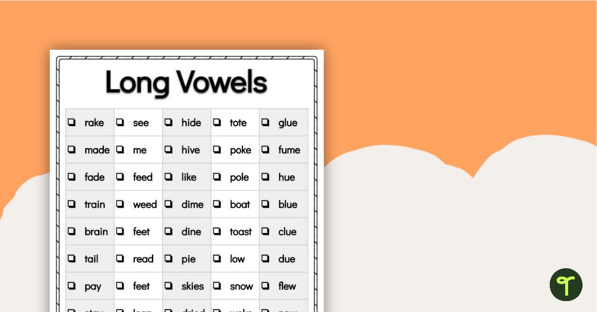 Word Study List - Long Vowels | Teach Starter - Worksheets Library