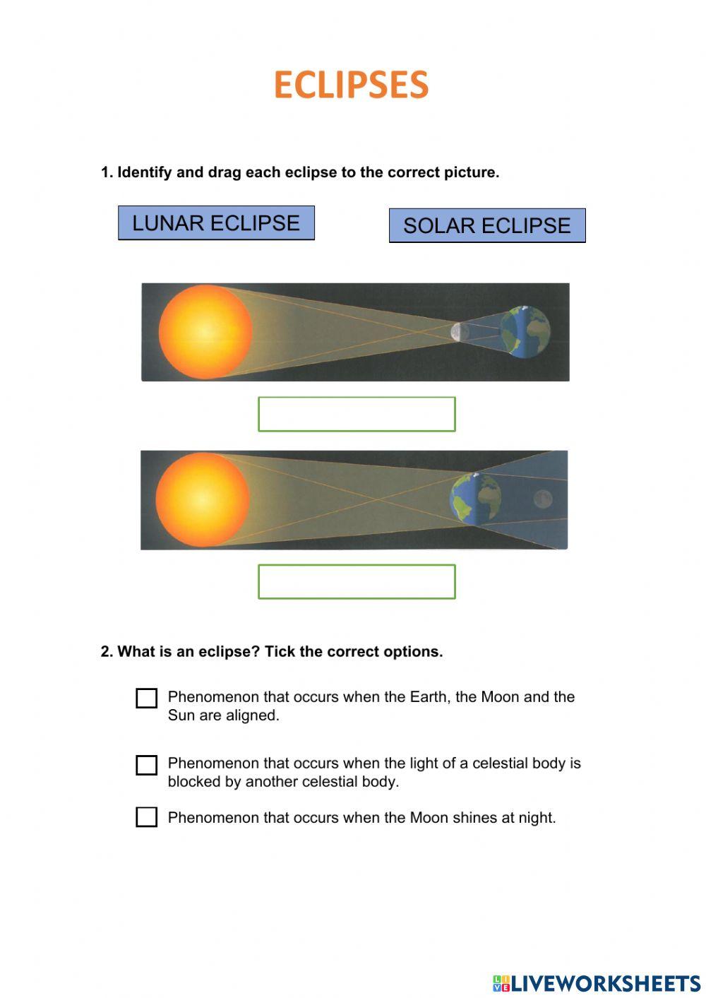 Lunar and Solar eclipses worksheet | Live Worksheets - Worksheets Library
