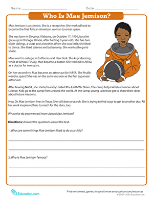 Who Is Mae Jemison? | Worksheet - Worksheets Library