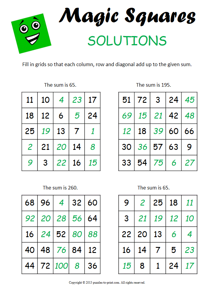 Free Printable Advanced Magic Square Worksheet - Worksheets Library