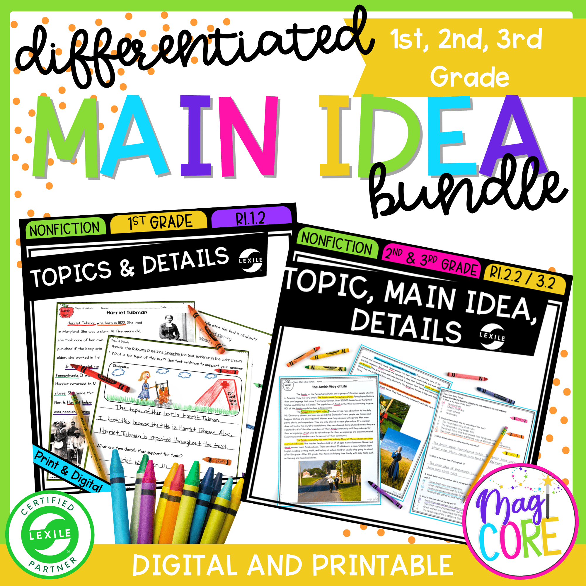 Main Idea Details Reading Comprehension Differentiated Bundle ...