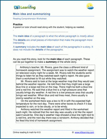 Main Idea & Supporting Details Worksheets | K5 Learning - Worksheets Library