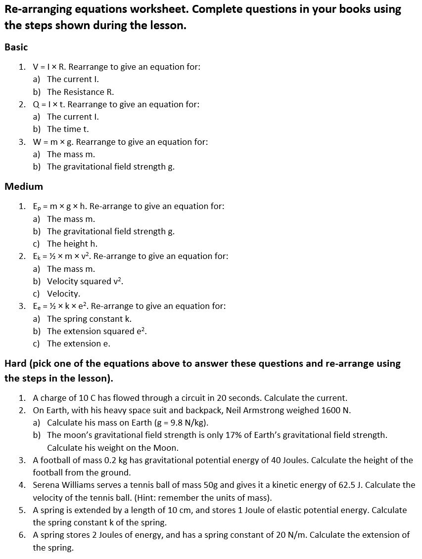 Rewriting Formulas Two Steps Addition And Subtraction A