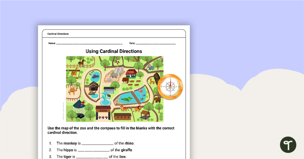 Free Map Skills Worksheet- Using Cardinal Directions | Teach Starter - Worksheets Library