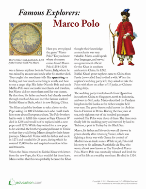 Marco Polo Facts, Worksheets, Exploration History & Biography For Kids ...