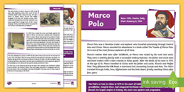 Marco Polo Fact File Template (teacher made) - Twinkl - Worksheets Library