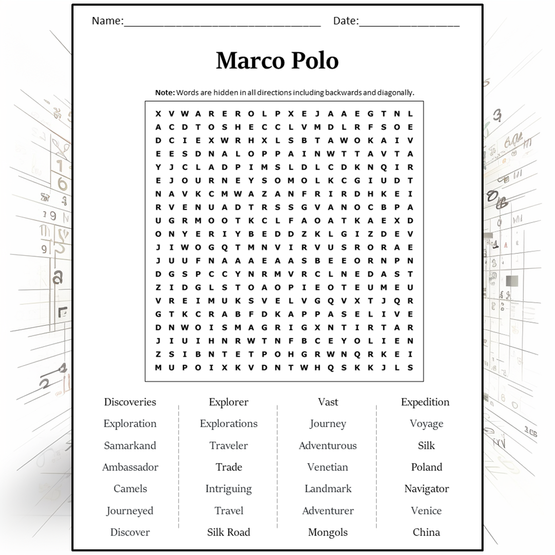The Travels of Marco Polo Worksheet for 4th - 5th Grade | Lesson ...