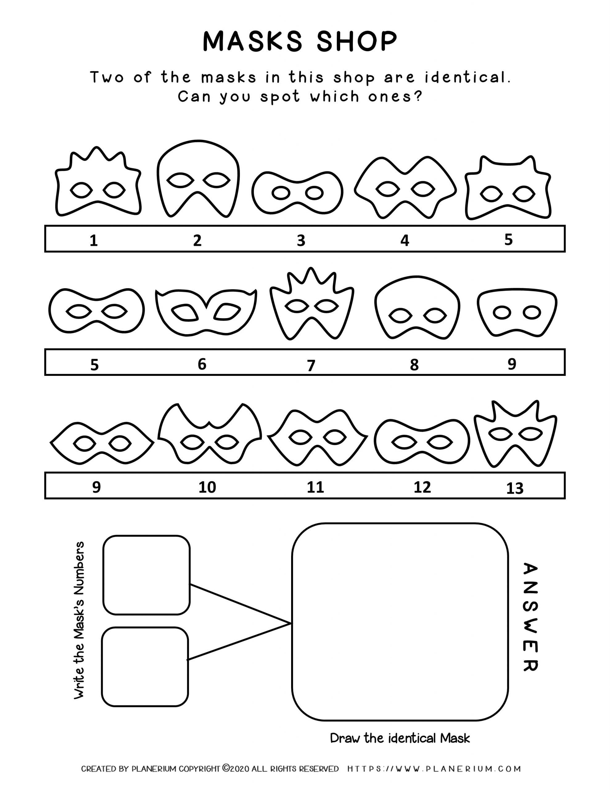 Carnival - Masks Shop - Coloring activity | Planerium - Worksheets Library