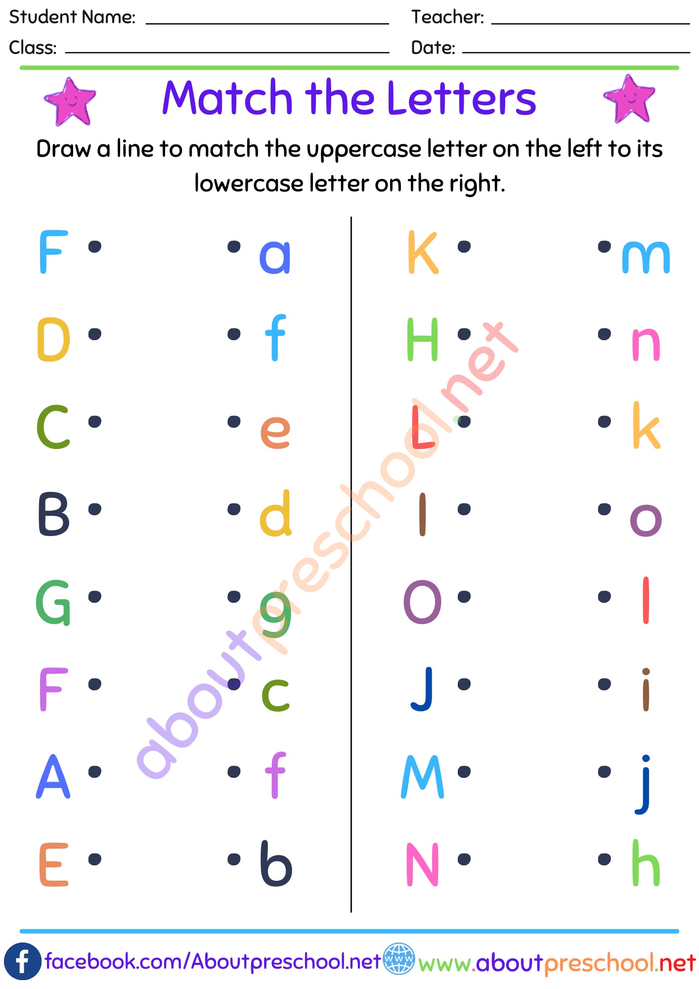 Alphabet Matching Archives - About Preschool - Worksheets Library