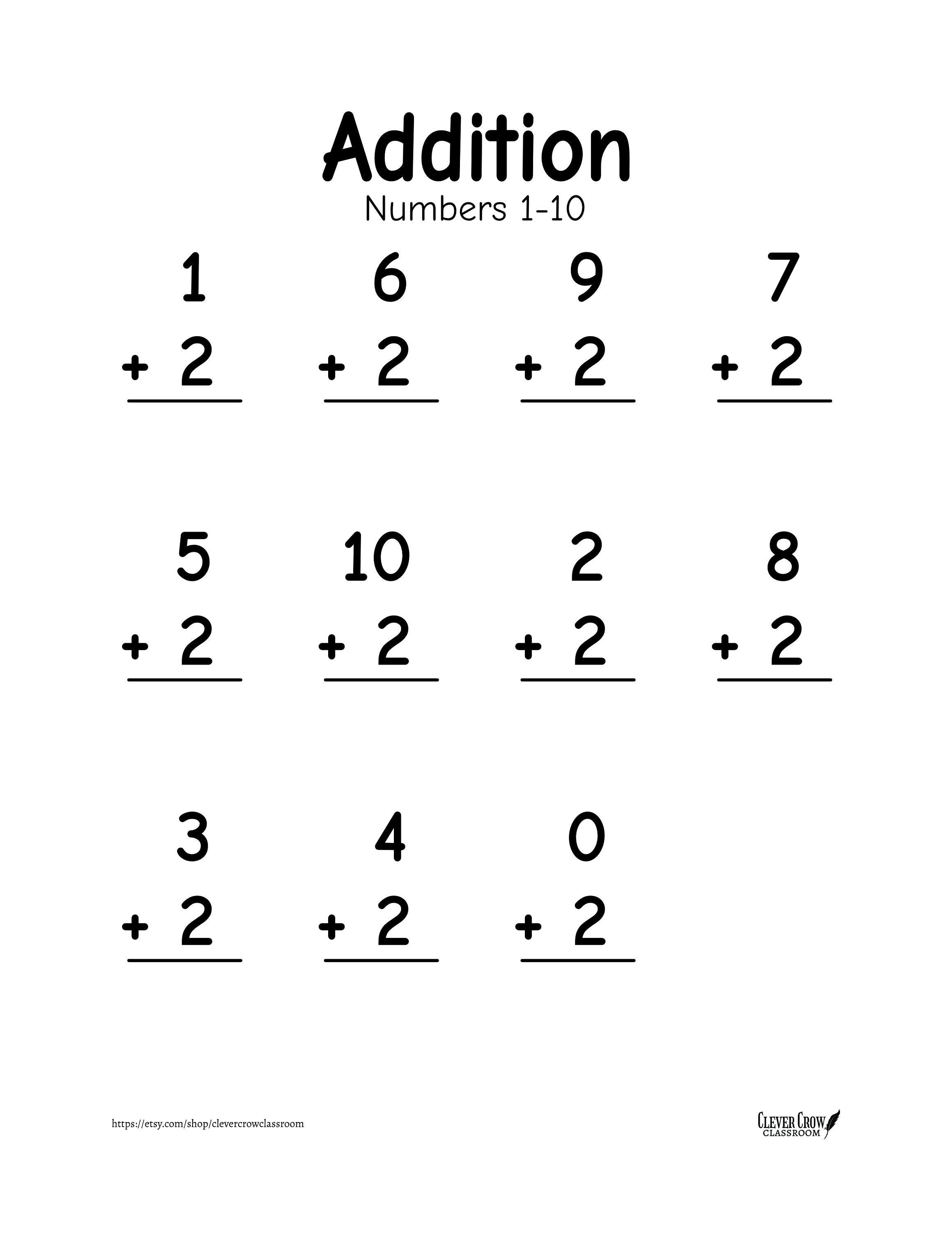 Addition Worksheets, Numbers 1-10, 20 Printable Worksheets ...