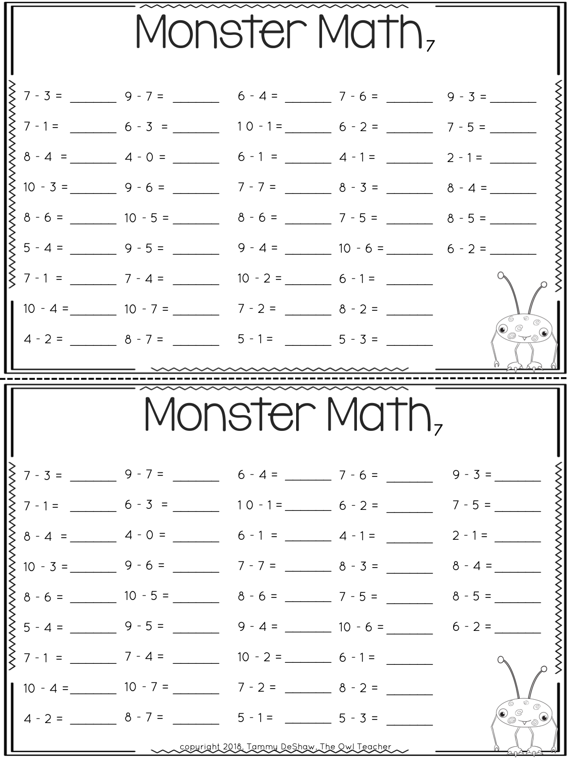 Addition and Subtraction Fact Fluency Practice - The Owl Teacher ...