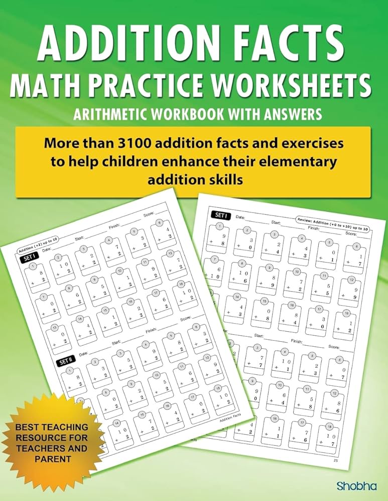 Addition Facts Math Practice Worksheet Arithmetic Workbook With ...