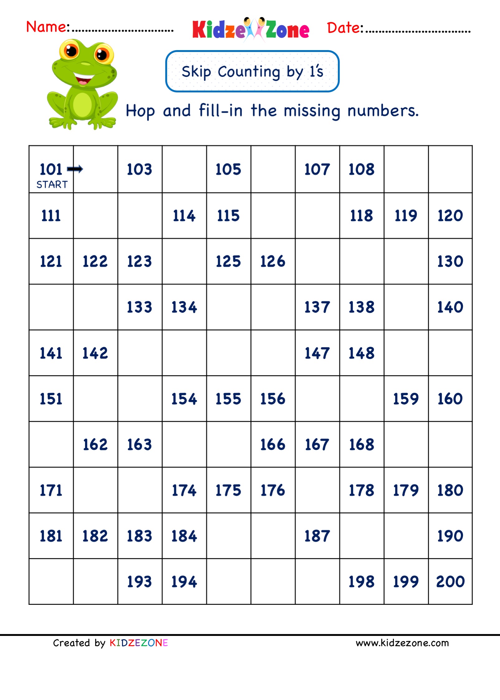 Grade 1 Math Number worksheets - Skip Counting by 1 - Worksheets Library