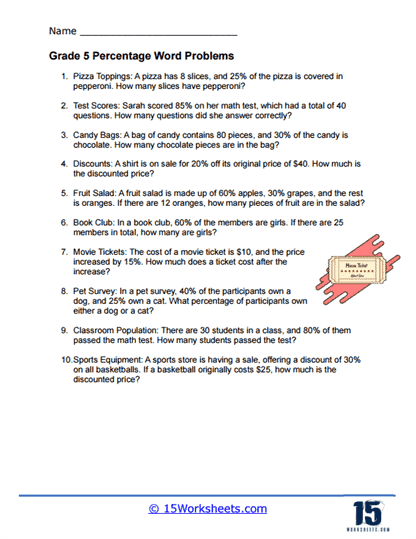 Percentage Word Problems Worksheets - 15 Worksheets.com - Worksheets ...