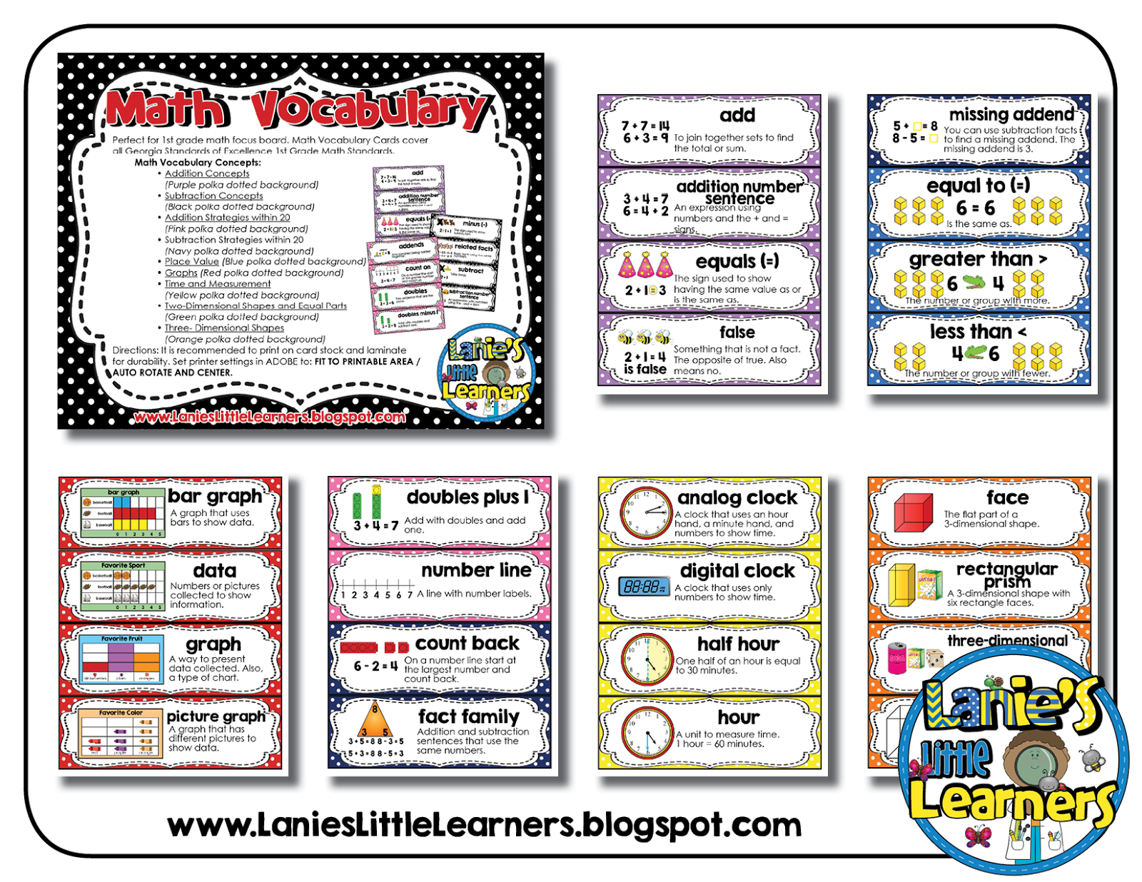 Lanies Little Learners: Math Vocabulary {1st Grade Printables ...