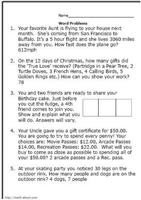 4th-Grade Math Word Problems - Worksheets Library