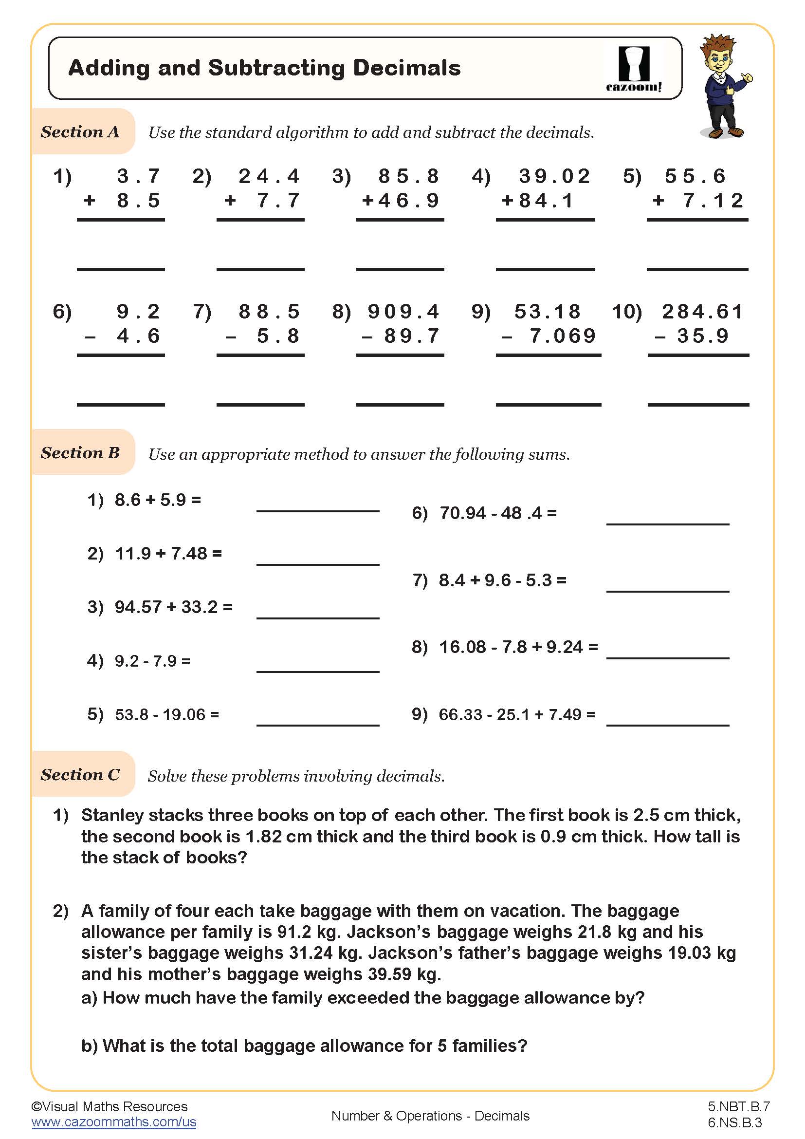Adding and Subtracting Decimals Worksheet | Fun and Engaging 5th ...
