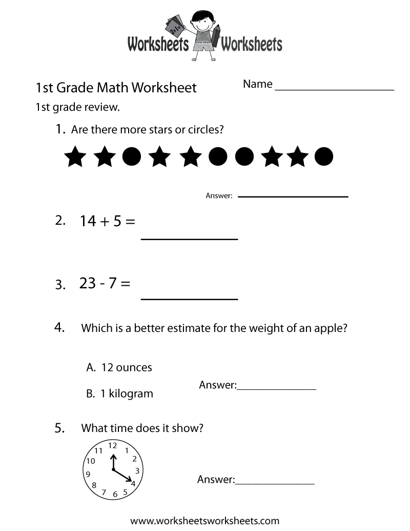 Free Printable First Grade Math Practice Worksheet - Worksheets Library