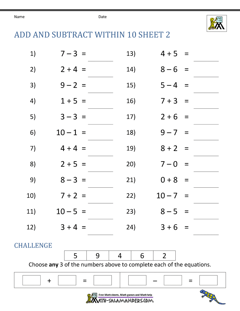 Free math worksheet for 1st grade addition and subtraction, Download ...