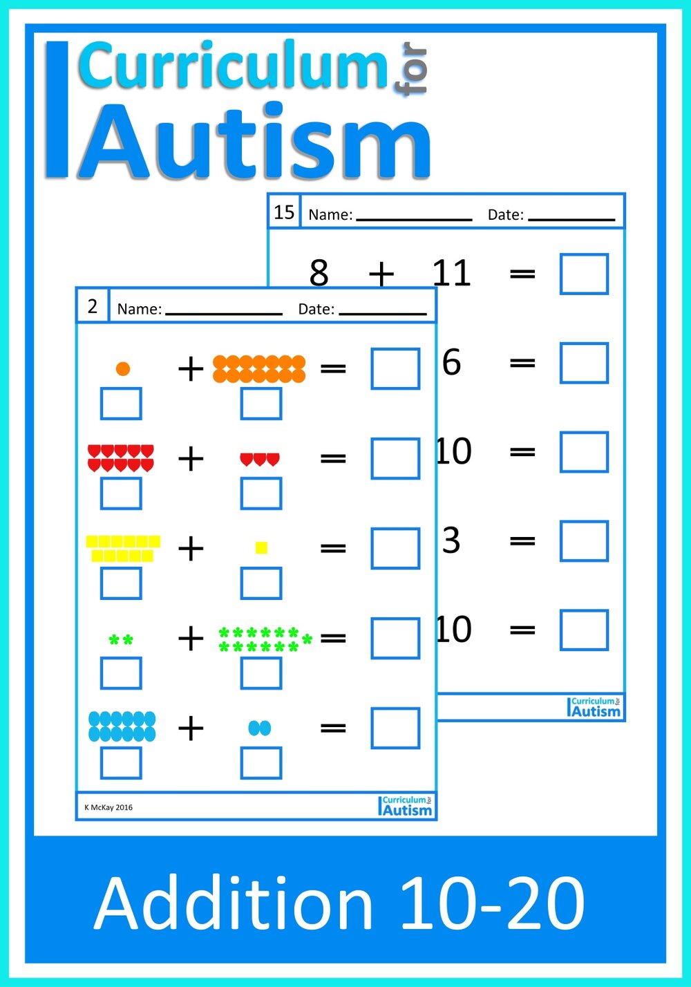 Addition 10 20 Worksheets Autism Special Education Resource Room Addition 10 20 Worksheets Autism Special Education Resource Room