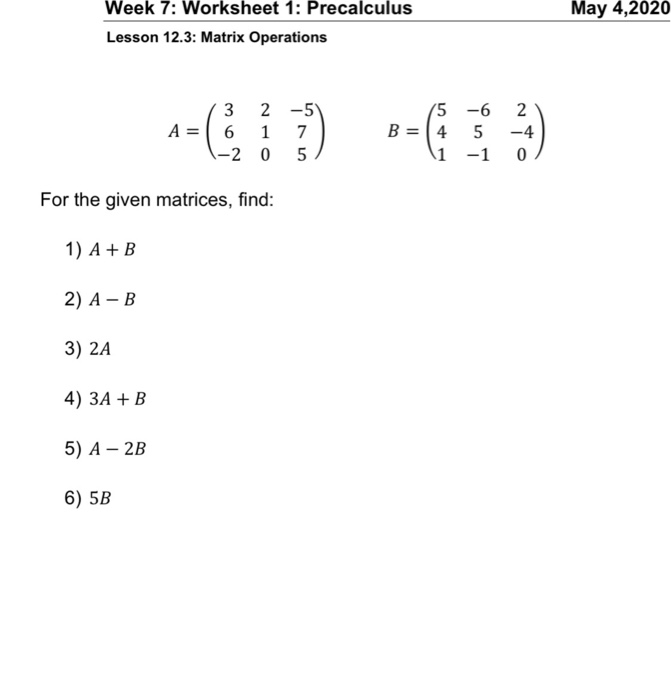 Solved May 42020 Week 7 Worksheet 1 Precalculus Lesson Worksheets Library