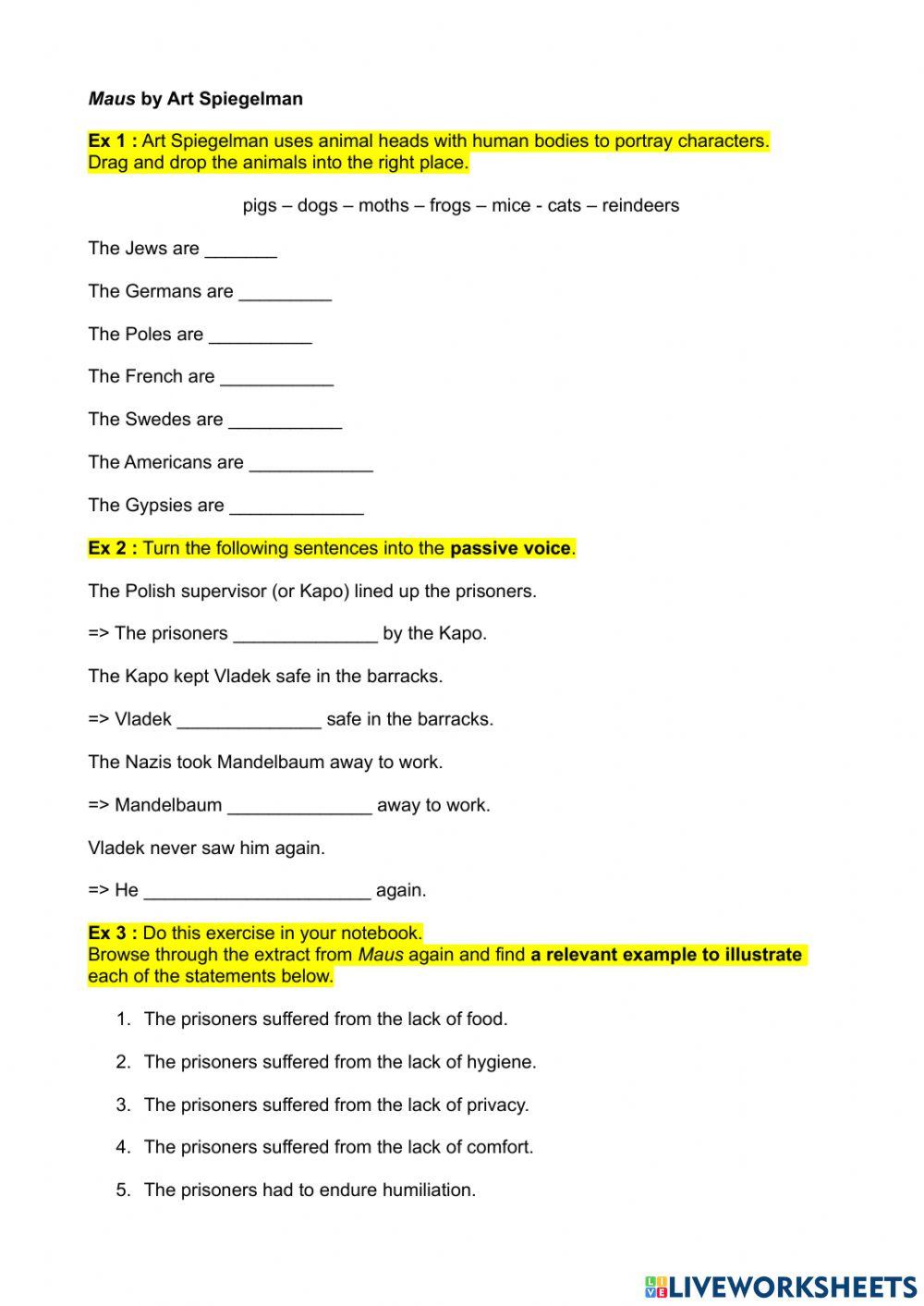 Maus pages 29-34 online exercise for | Live Worksheets - Worksheets Library