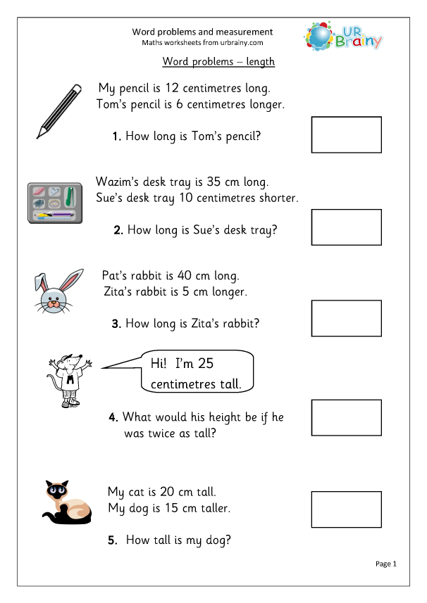 Word problems with measurement - Measurement by URBrainy.com ...