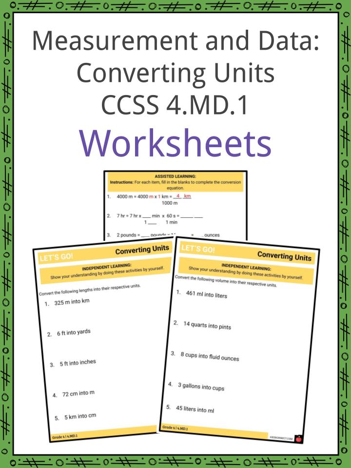 Measurement and Data: Converting Units CCSS 4.MD.1 Worksheets ...