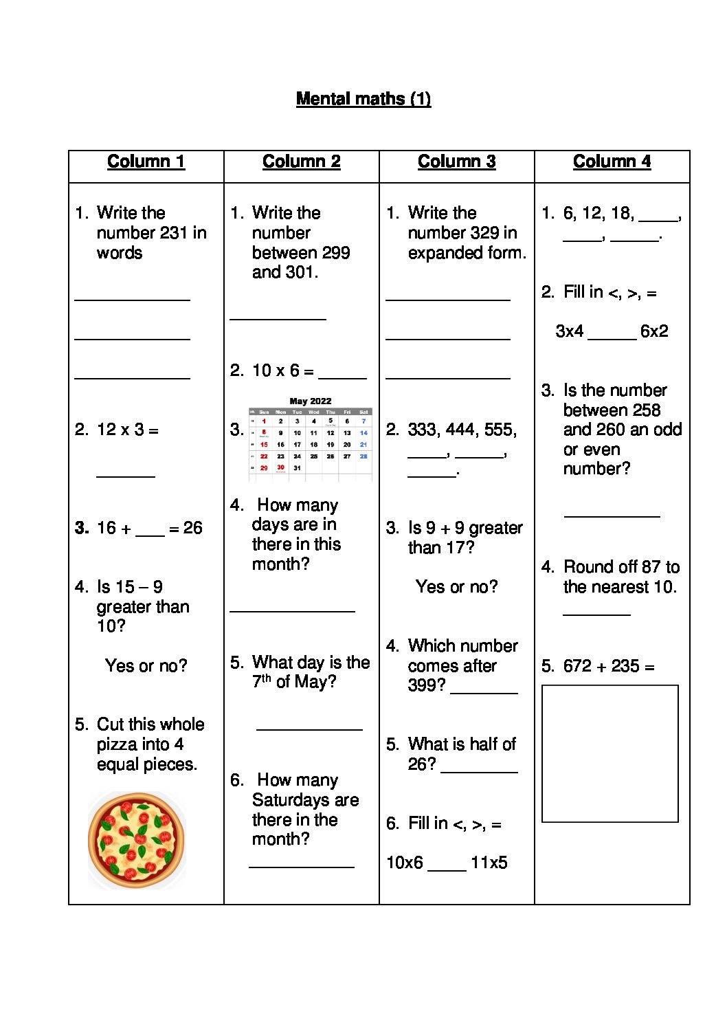 Mental math worksheets • Teacha! - Worksheets Library