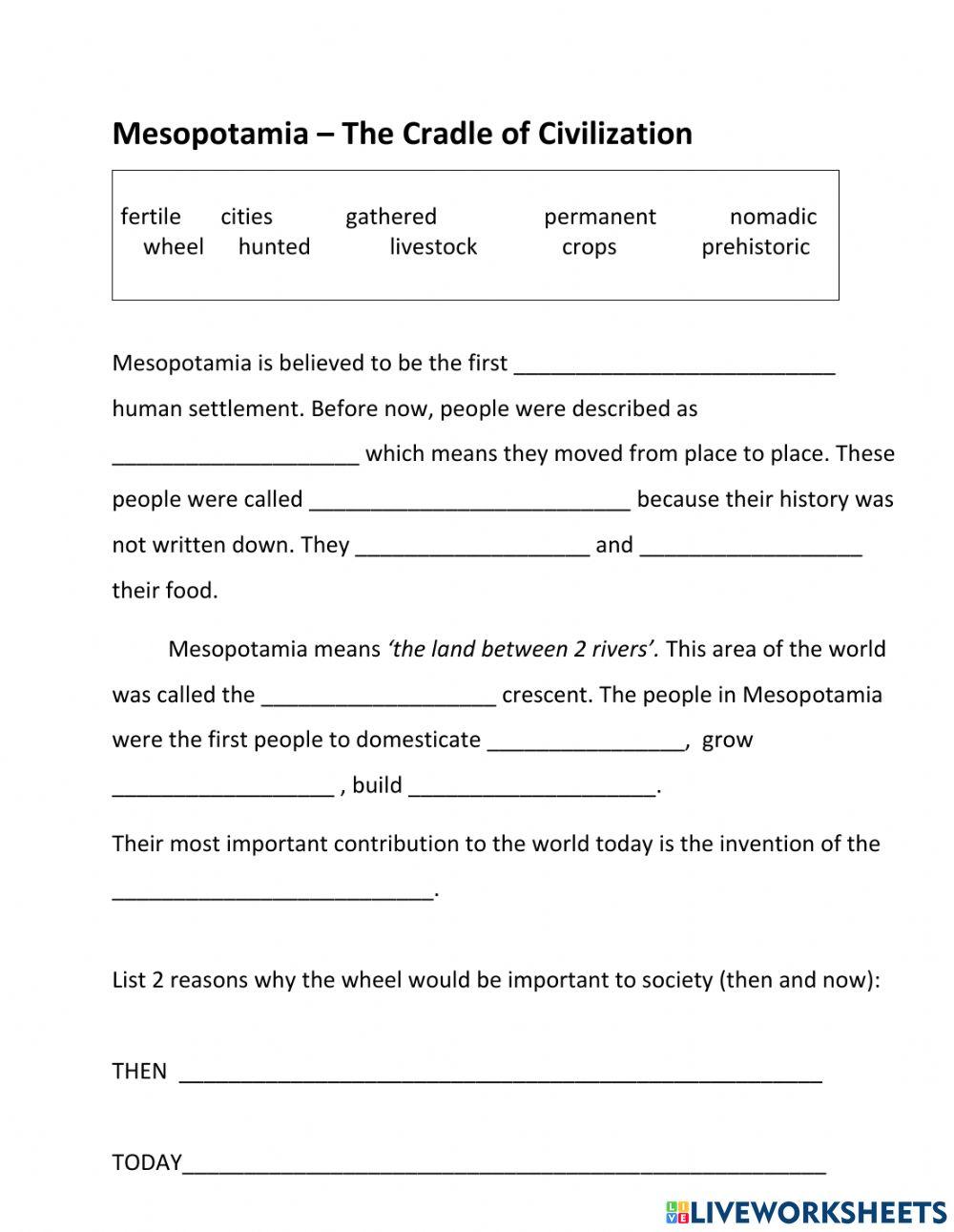 Free Ancient World Worksheets (Egypt, Mesopotamia, India ...