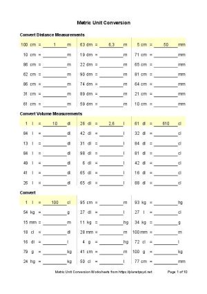 Metric conversion – 5 pages – Planetpsyd - Worksheets Library