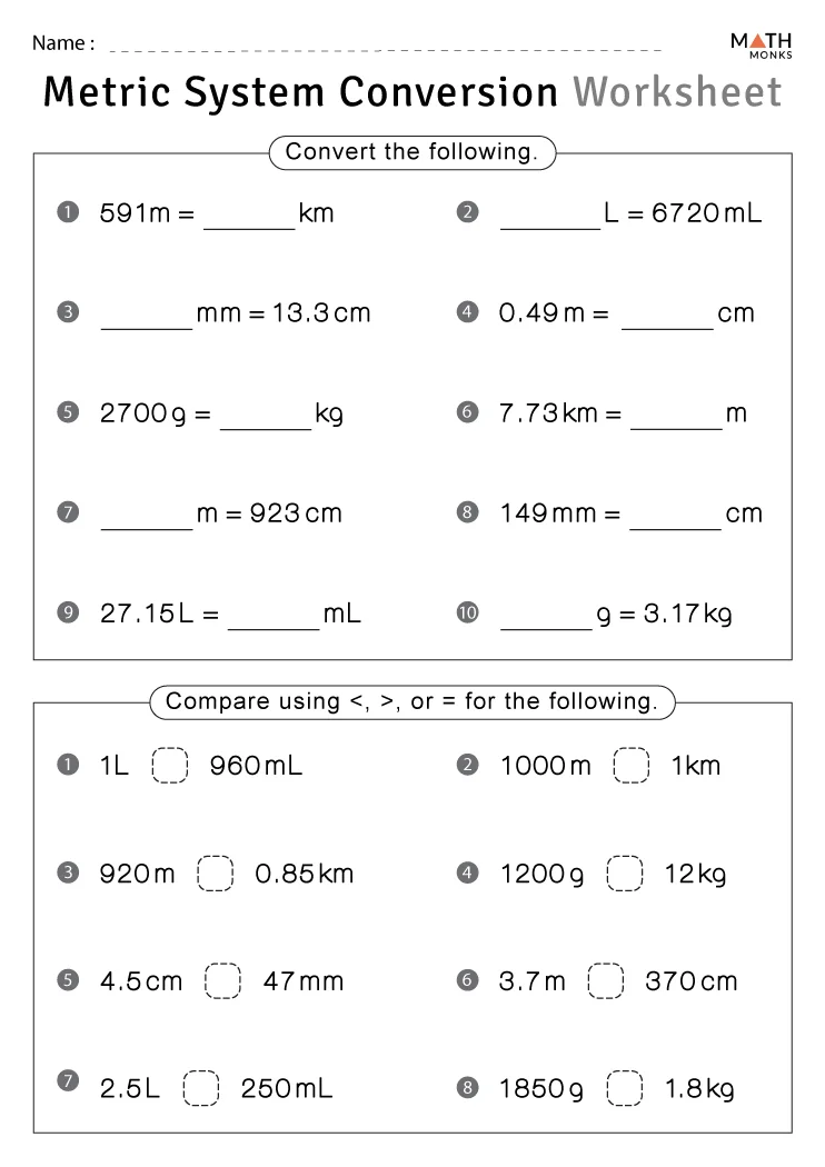 Metric Conversion Worksheets - Math Monks - Worksheets Library