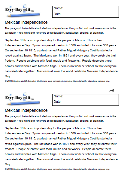 Every-Day Edit: Mexican Independence Handout | Education World ...