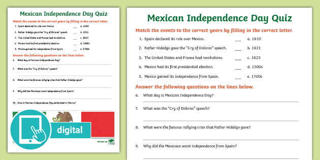Mexican Independence Day Quiz (Lehrer gemacht) - Twinkl - Worksheets ...
