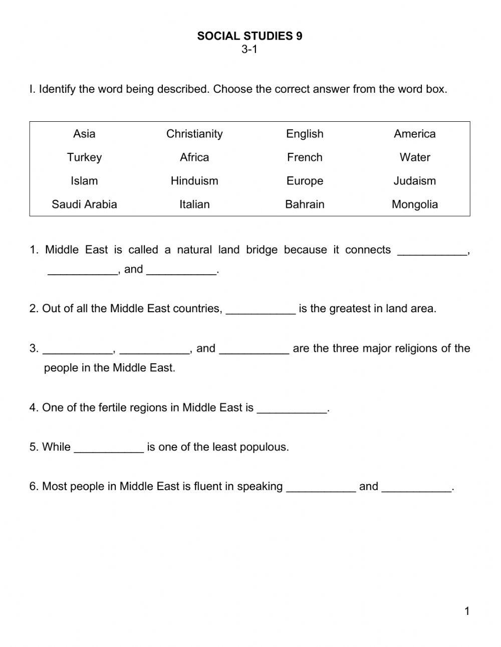 Middle East Geography Worksheet Organizer For 9th 12th Grade Middle East Geography Worksheet Organizer For 9th 12th Grade