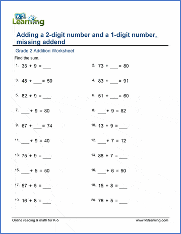 Adding a 2-digit and a 1-digit number - missing addend Worksheets ... - Worksheets Library