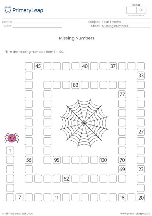 Numeracy: Halloween Missing Numbers (1 100) | Worksheet ...