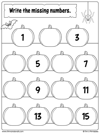 Halloween Missing Numbers Worksheet: Numbers 1 to 15 – Tims ...