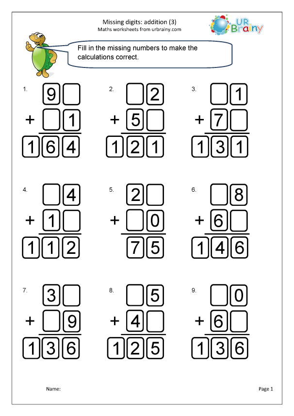 Written Addition Missing Digits 3 Addition Maths Worksheets Worksheets Library